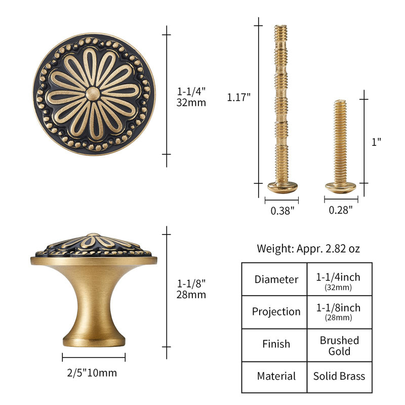 COAHAHA Vintage Black And Gold Flower Drawer Knobs - Elegant Brass Cabinet Hardware For Home ...